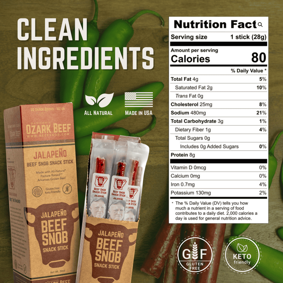 Variety Pack Beef Snob Snack Sticks – Box of 20 Sticks - Barham's Ozark ...